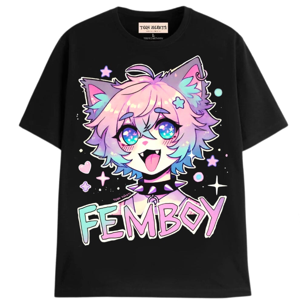 Femboy cute cat boy spike collar anime girl boy T-shirt MEME | Unisex ...